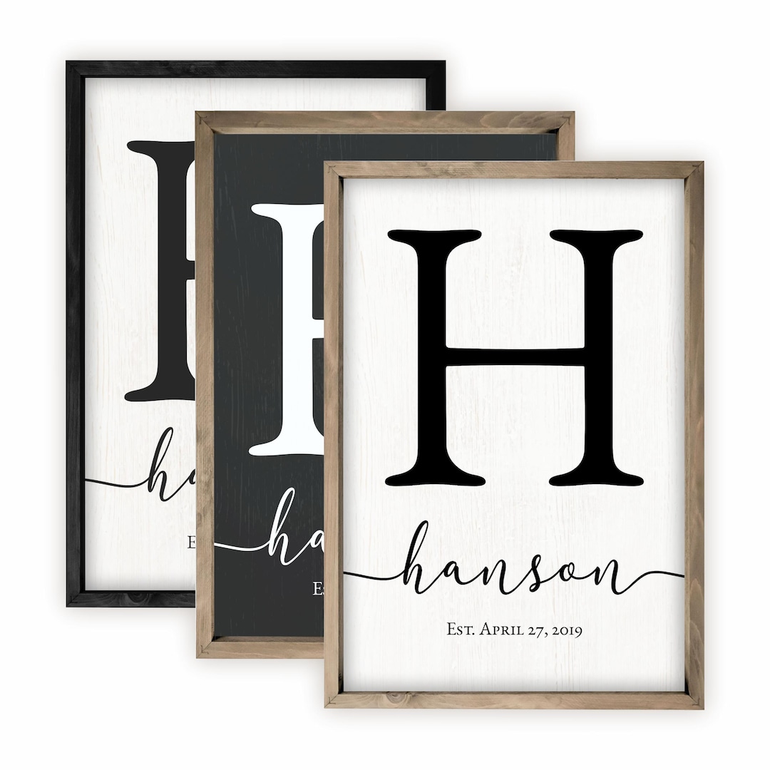 Personalized Family Name Sign, Custom Canvas Monogram, Framed Last Name ...