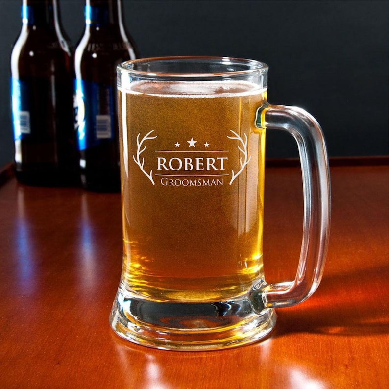 Personalized Engraved 16 Ounce Glass Beer Mug With Antler Design (sold ...