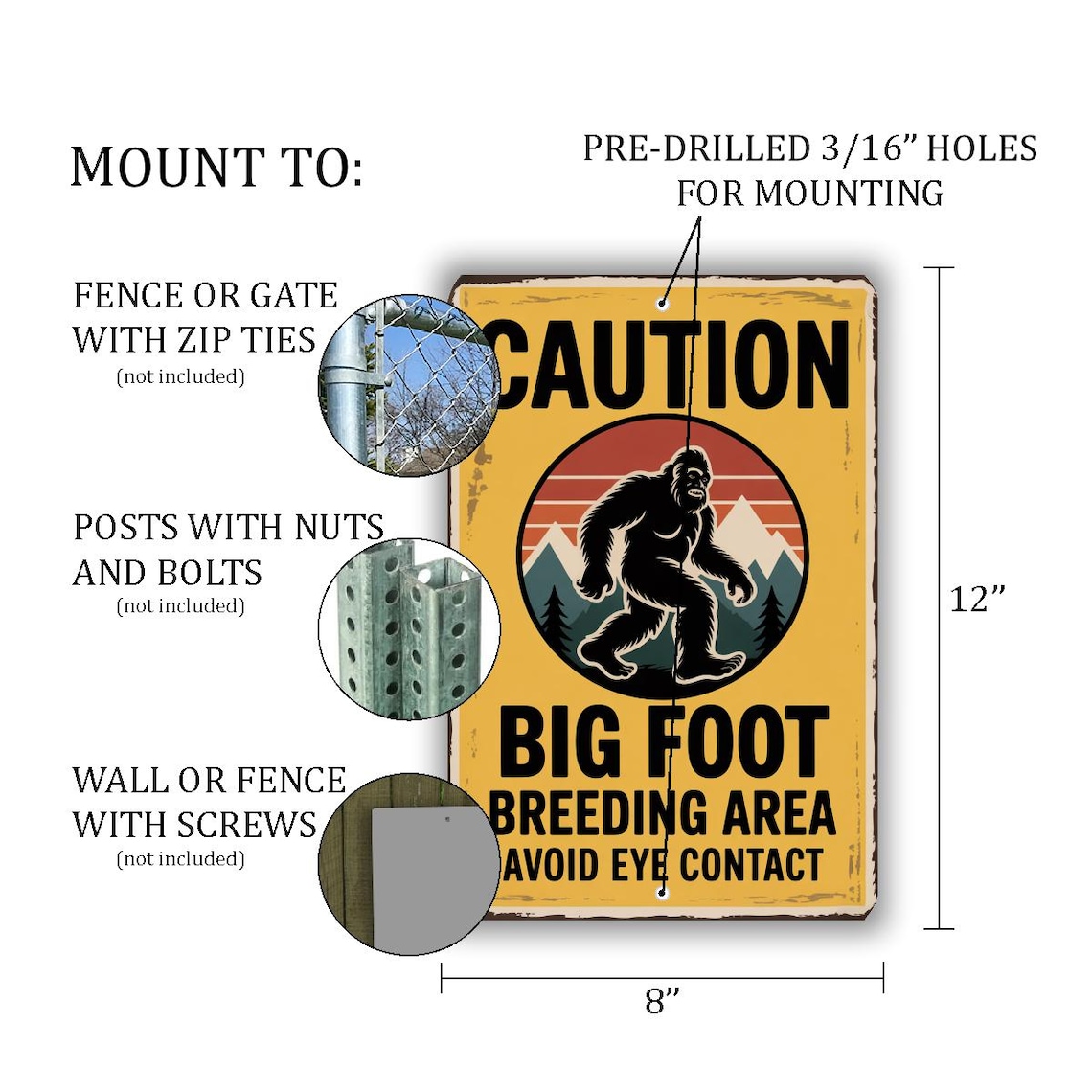 Caution Bigfoot Breeding Area Sign – Funny Sasquatch Warning Metal Wall ...