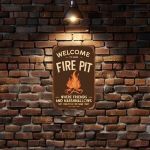 Vintage-style "welcome to Our Fire Pit" Metal Sign - Rustic Outdoor ...