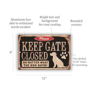 8x12 Funny Sign - 'keep the Gate Closed, No Matter What the Dog Says ...