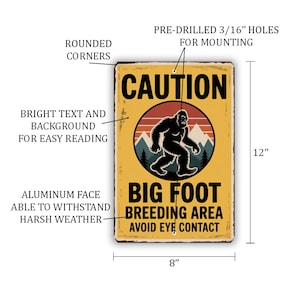 Caution Bigfoot Breeding Area Sign – Funny Sasquatch Warning Metal Wall ...