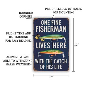Rustic "one Fine Fisherman Lives Here" Sign – Vintage Fishing Decor ...