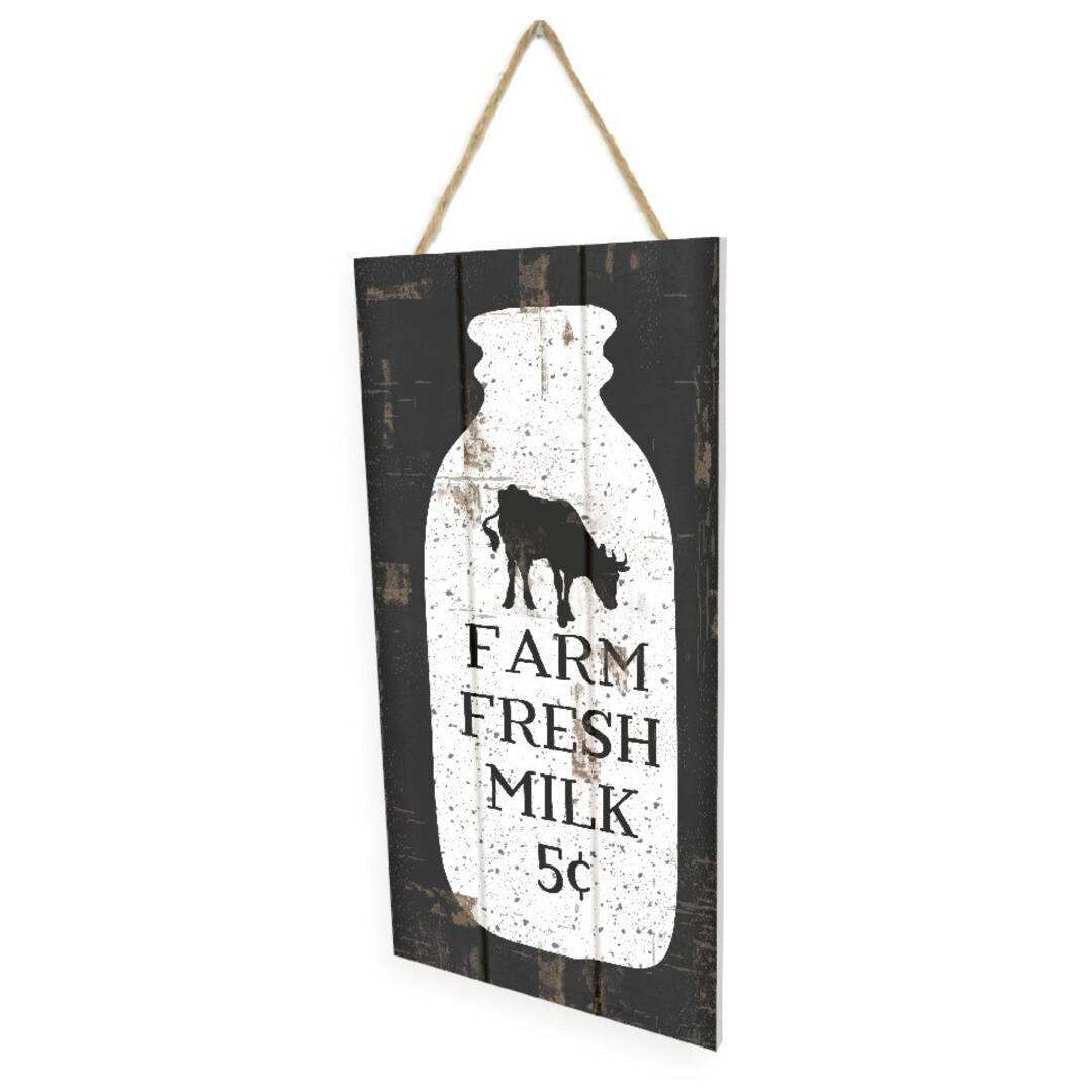 Farm Fresh Milk Wooden Plank Hanging Wall Decor Sign White Wood Style ...
