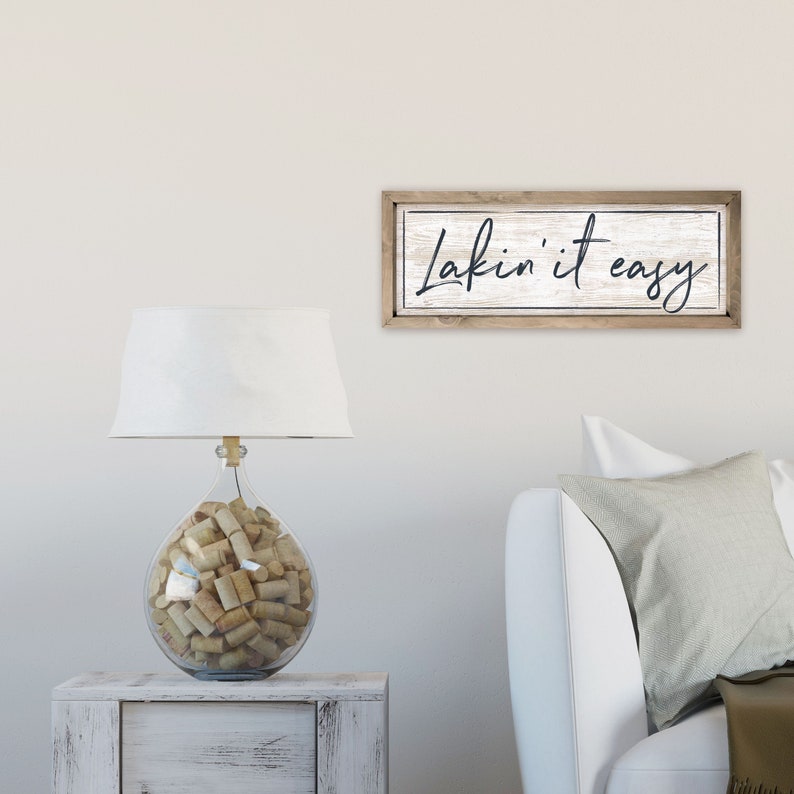 Lakin' It Easy Whitewashed Rustic Wood Farmhouse Wall Sign - Etsy