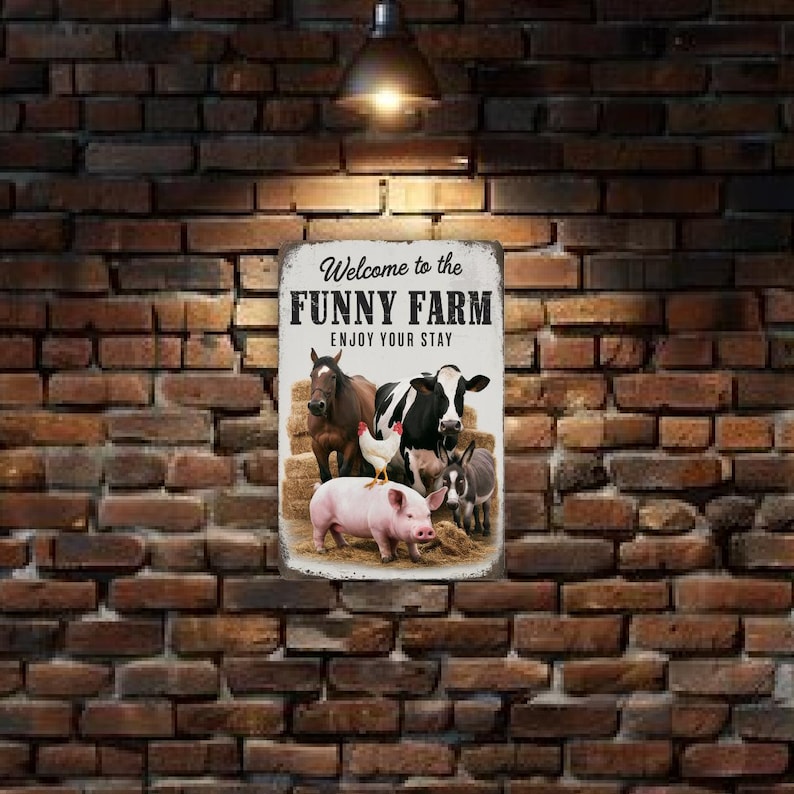 Funny Farm Welcome Sign – Rustic Animal Wall Decor With Horse, Cow ...