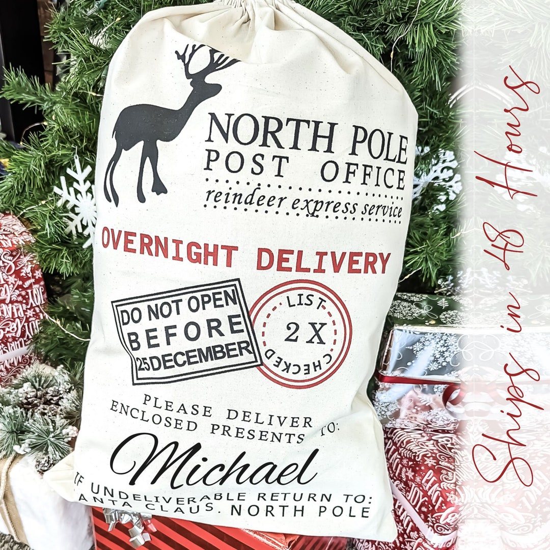 Personalized North Pole Mail Express Delivery Bag | Custom Santa Sack ...