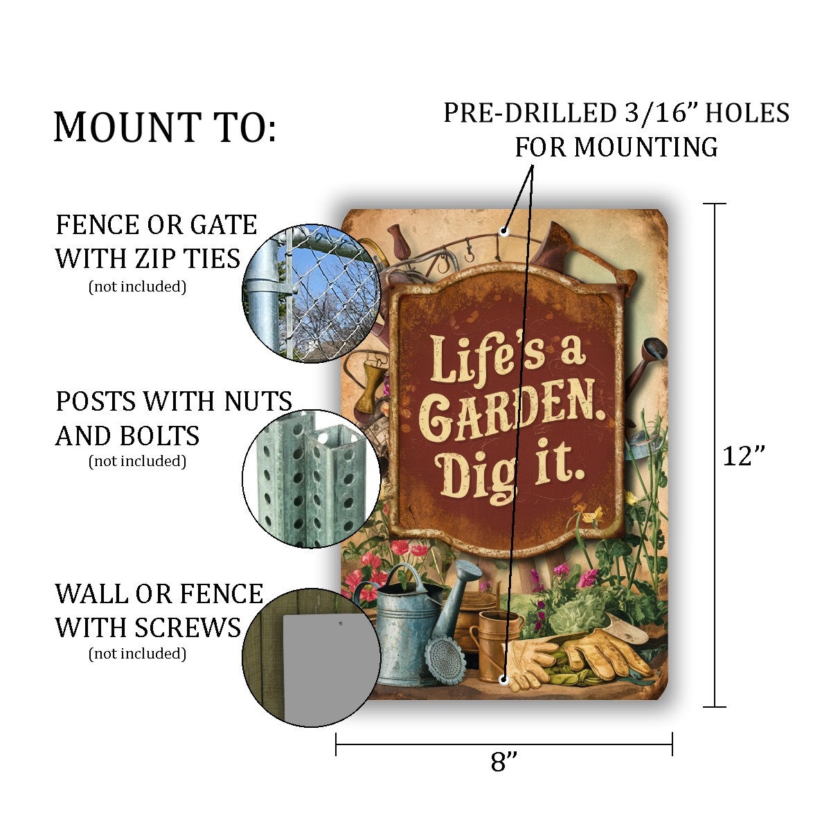 Vintage-themed "life's A Garden. Dig It." Sign - Ornate Golden Letters ...