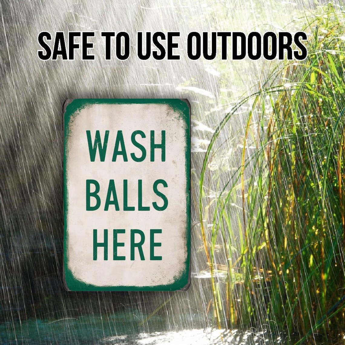 Vintage-style "wash Balls Here" Funny Golf Sign - White Background With ...