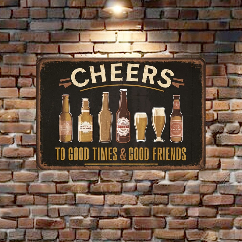 Vintage-style "cheers" Beer Sign - Rustic Metal Wall Decor With Beer ...