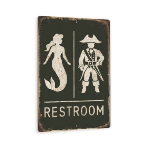 Vintage-style "restroom" Sign - Humorous Mermaid and Pirate Wall Decor ...