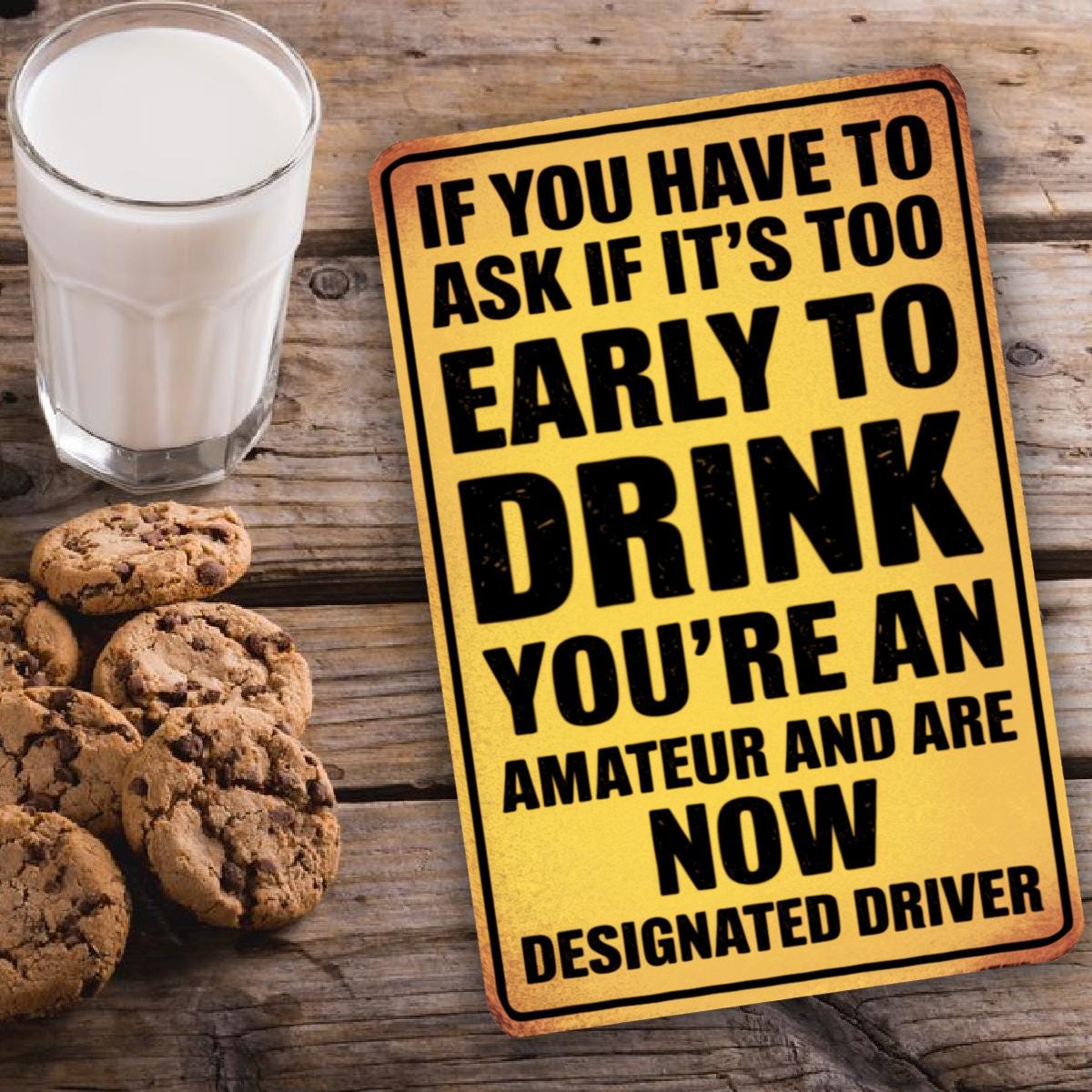 Too Early to Drink Sign – 8x12 Funny Vintage Metal Wall Art, Yellow ...