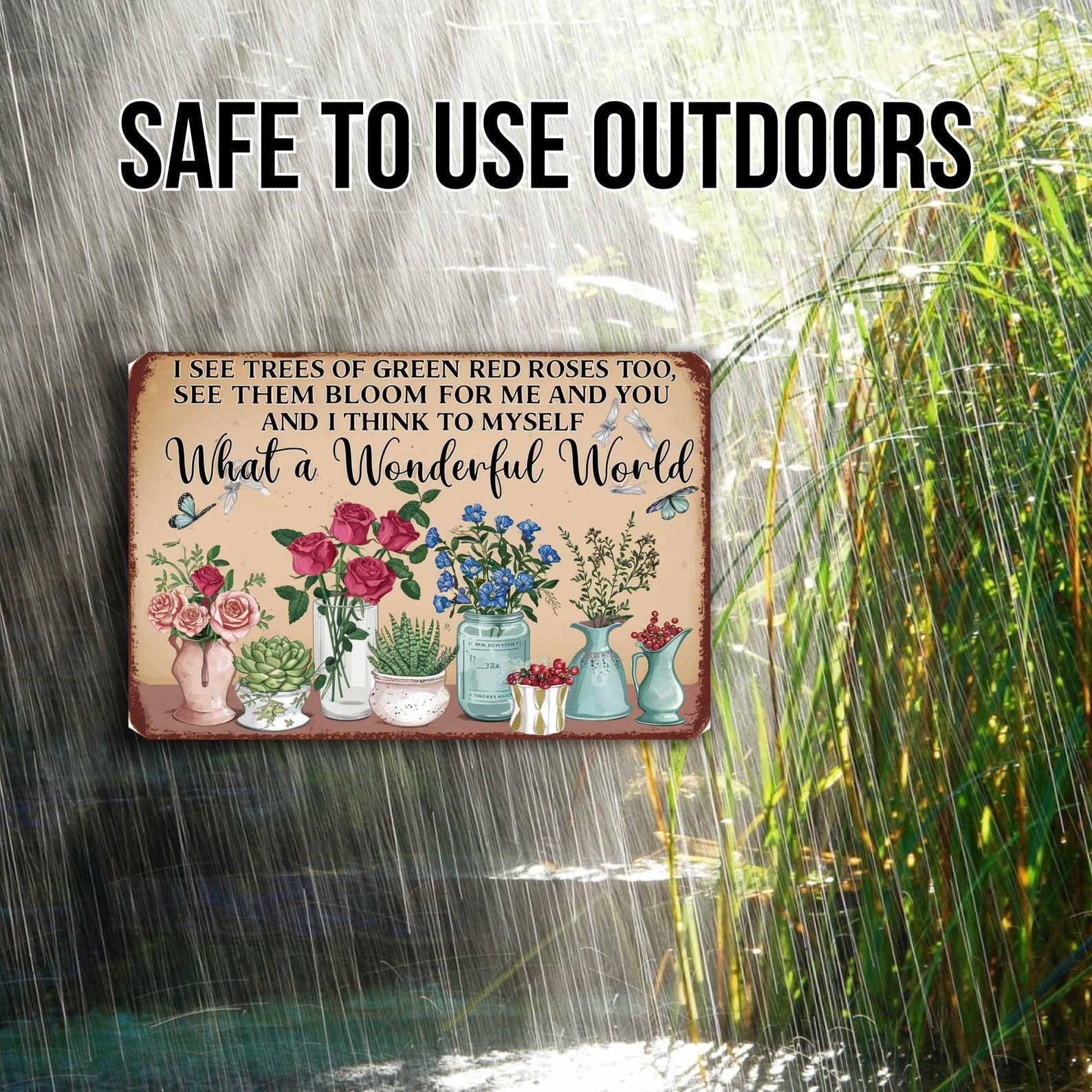 Vintage-style Outdoor Sign With Poetic Verse and Colorful Floral ...