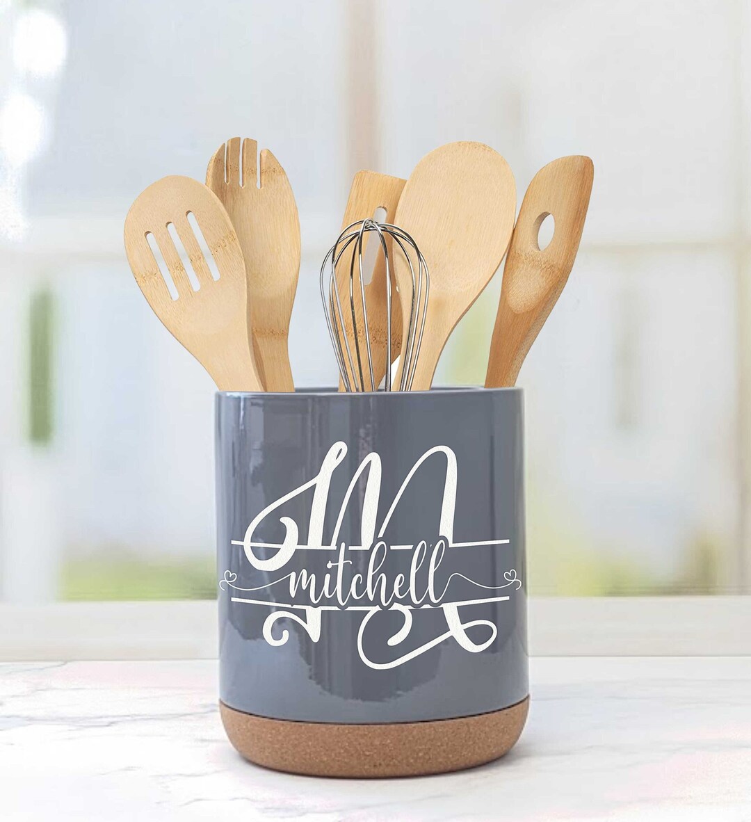 Personalized Ceramic Kitchen Utensil Holder Engraved With Your Monogram ...