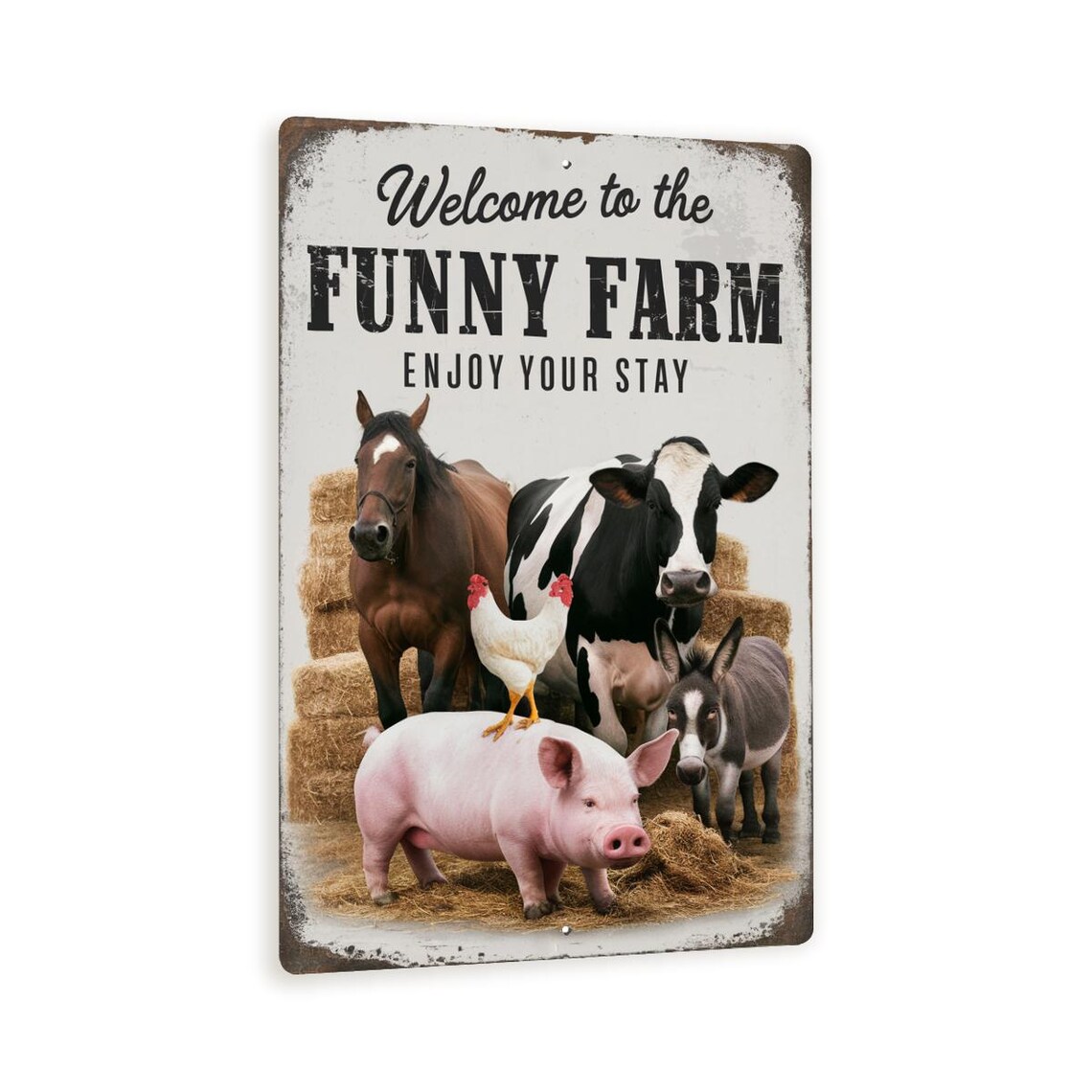 Funny Farm Welcome Sign – Rustic Animal Wall Decor With Horse, Cow ...