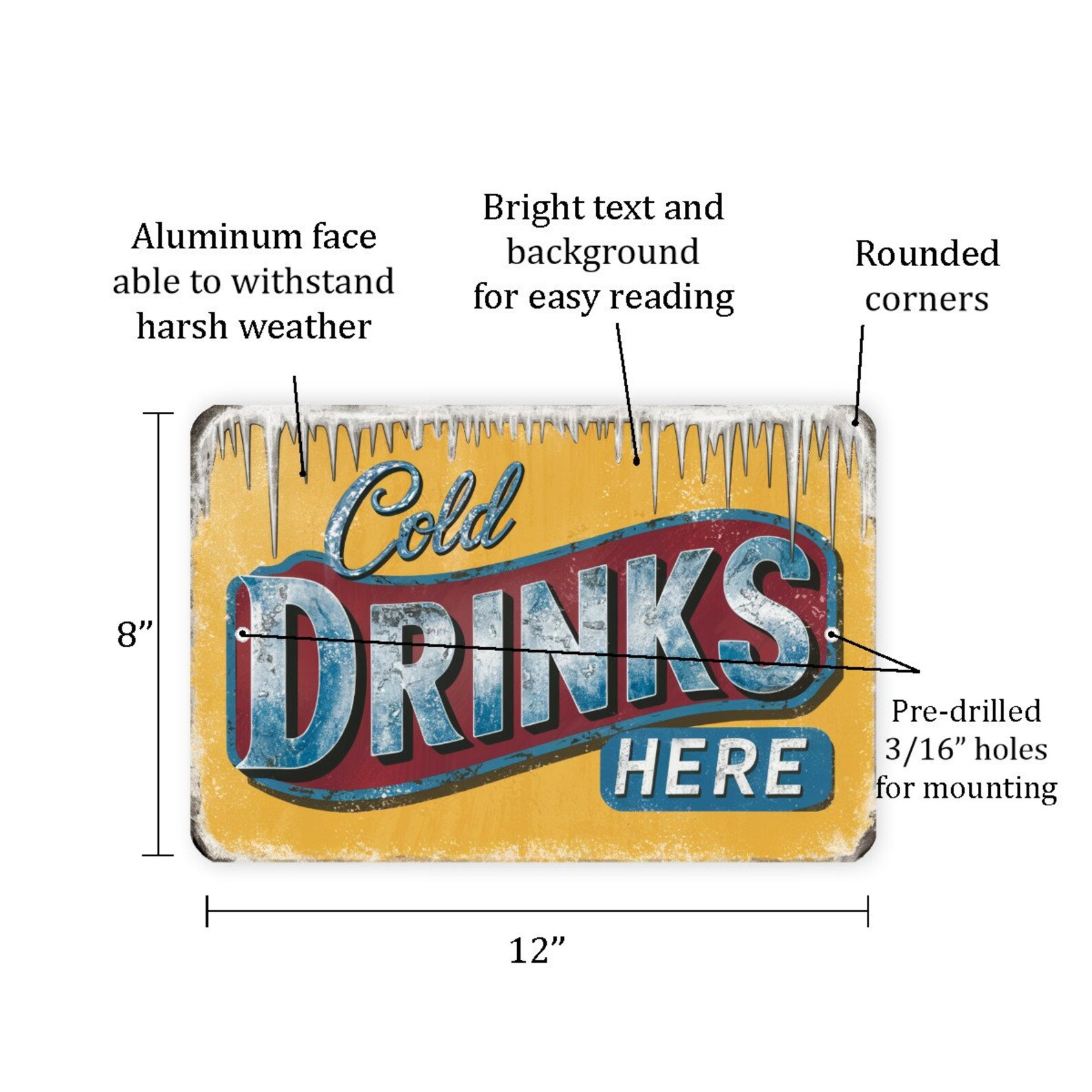 Vintage-style "cold Drinks Here" Sign - Rustic Yellow and Blue Wall ...