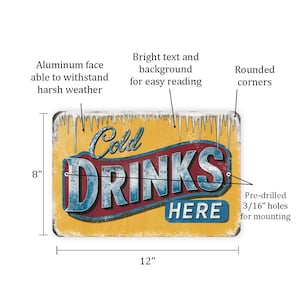 Vintage-style "cold Drinks Here" Sign - Rustic Yellow and Blue Wall ...