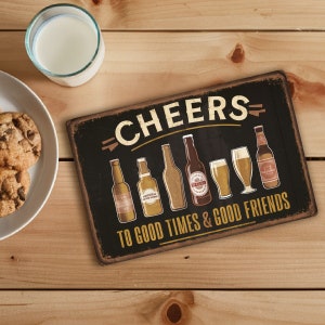 Vintage-style "cheers" Beer Sign - Rustic Metal Wall Decor With Beer ...