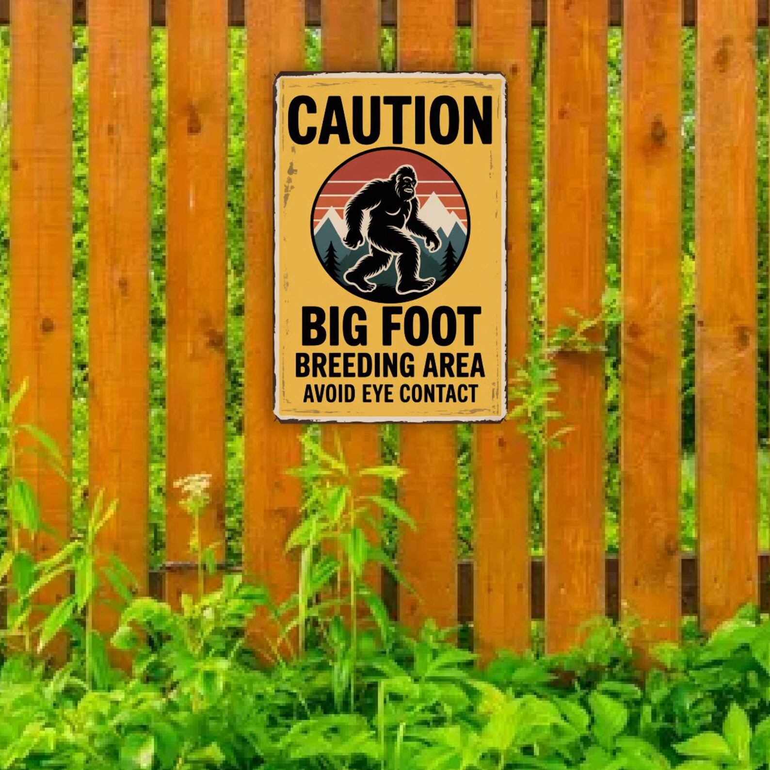 Caution Bigfoot Breeding Area Sign – Funny Sasquatch Warning Metal Wall ...