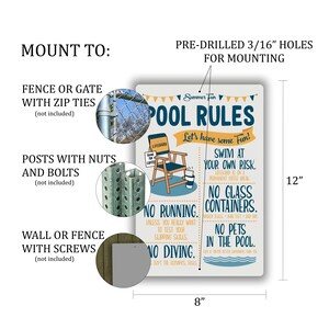 8x12 Funny Pool Rules Sign - 'summer Fun' With Playful Swimming ...
