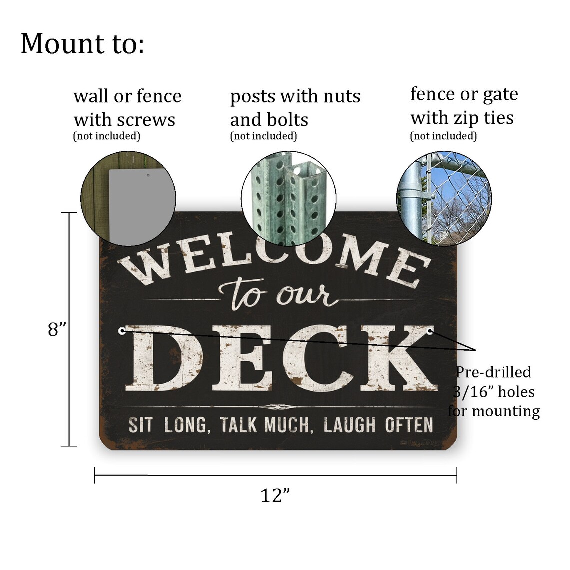8x12 Welcome to Our Deck Sign - Sit Long, Talk Much, Laugh Often ...