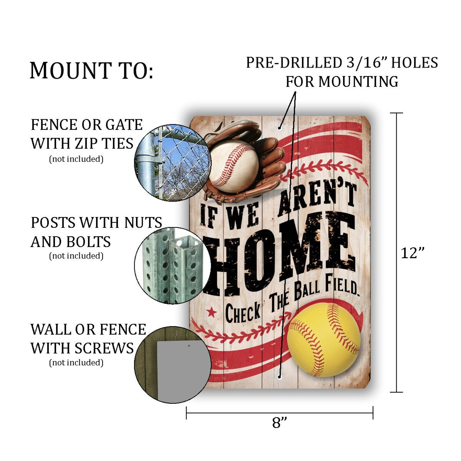 Vintage-style "if We Aren't Home, Check the Ball Field" Rustic Metal ...