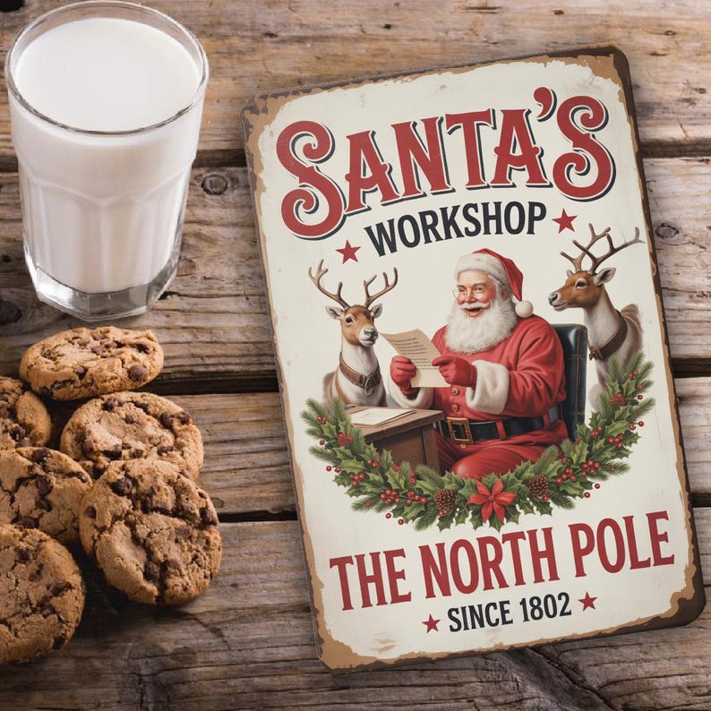 Santa’s Workshop North Pole Sign – Vintage Metal Christmas Wall Decor ...