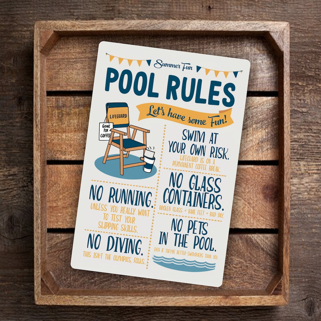 8x12 Funny Pool Rules Sign - 'summer Fun' With Playful Swimming ...
