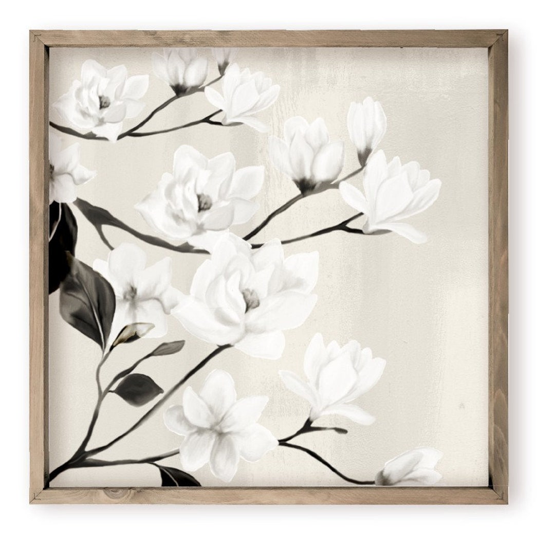 White Magnolias Flower Floral Farmhouse Style Wood Wall Decor Sign - Etsy