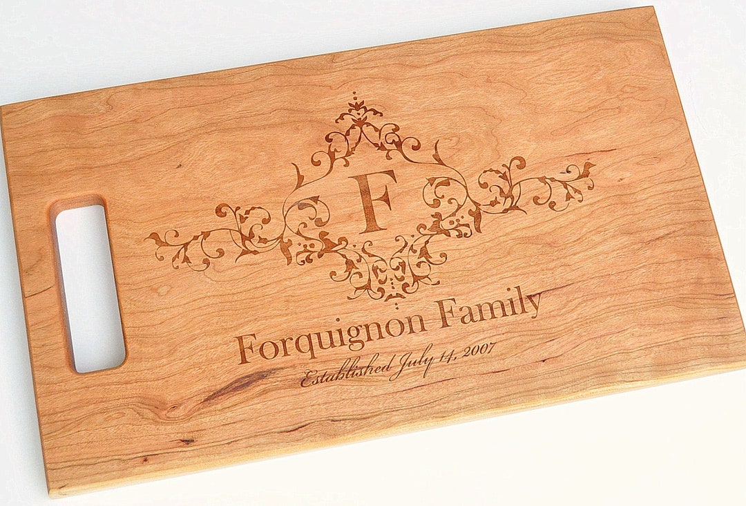 Personalized Laser Engraved Wood Cutting Board Scroll Monogram - Etsy