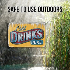 Vintage-style "cold Drinks Here" Sign - Rustic Yellow and Blue Wall ...