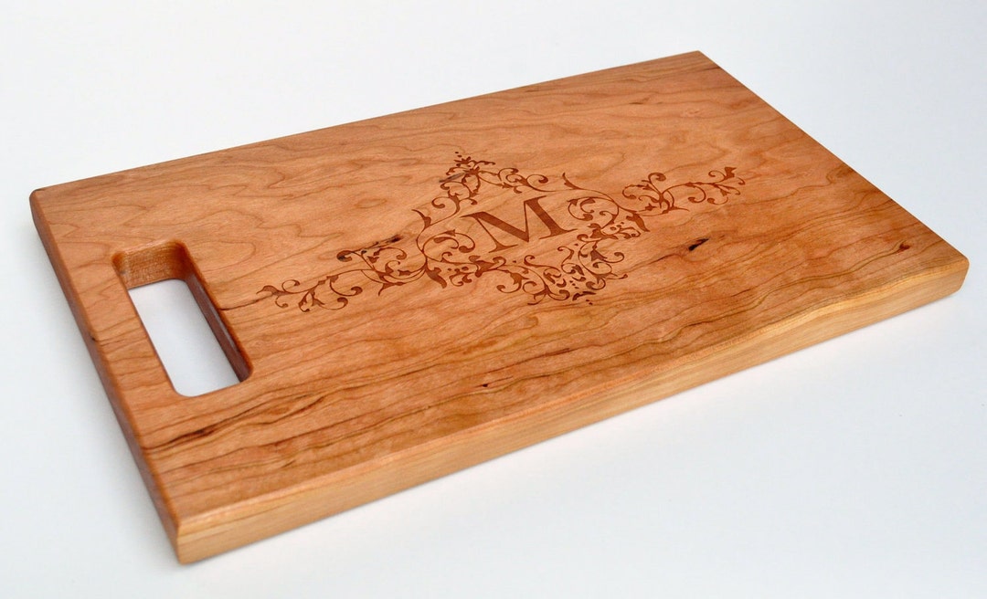 Personalized Laser Engraved Wood Cutting Board With Scroll Monogram - Etsy