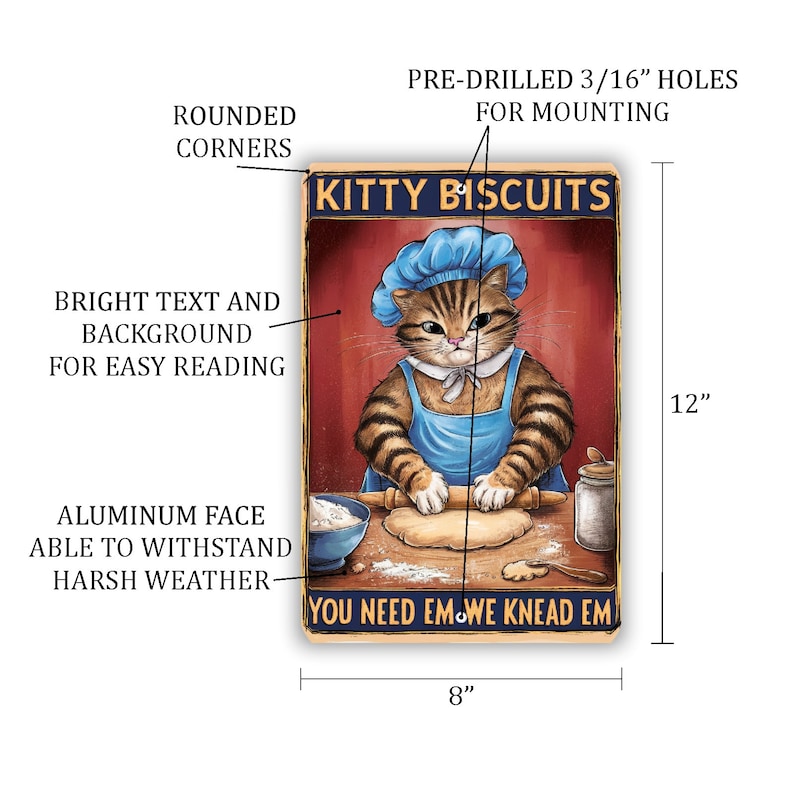 Humorous Vintage Kitchen Sign - "kitty Biscuits: You Need Em, We Knead ...