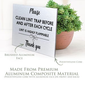 Brushed Aluminum Sign "please Clean the Lint Trap After Every Cycle ...