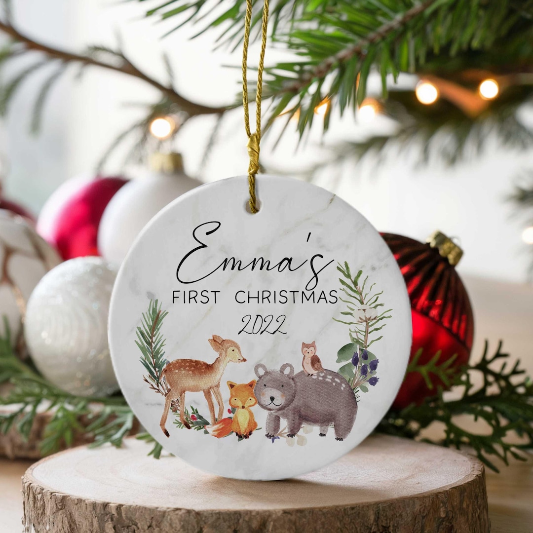 First Christmas Woodland Creatures 3 Inch Ceramic Christmas Ornament ...
