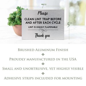 Brushed Aluminum Sign "please Clean the Lint Trap After Every Cycle ...