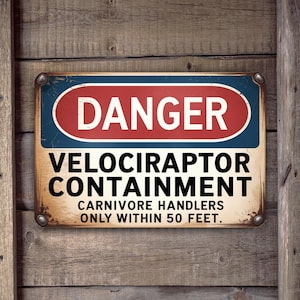 Velociraptor Containment Sign – 8x12 Vintage Dinosaur Warning Metal ...