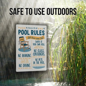 8x12 Funny Pool Rules Sign - 'summer Fun' With Playful Swimming ...