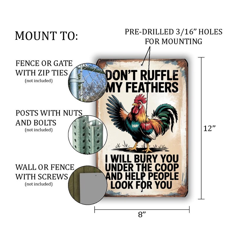 Don’t Ruffle My Feathers Rooster Sign – 8x12 Funny Vintage Farmhouse ...