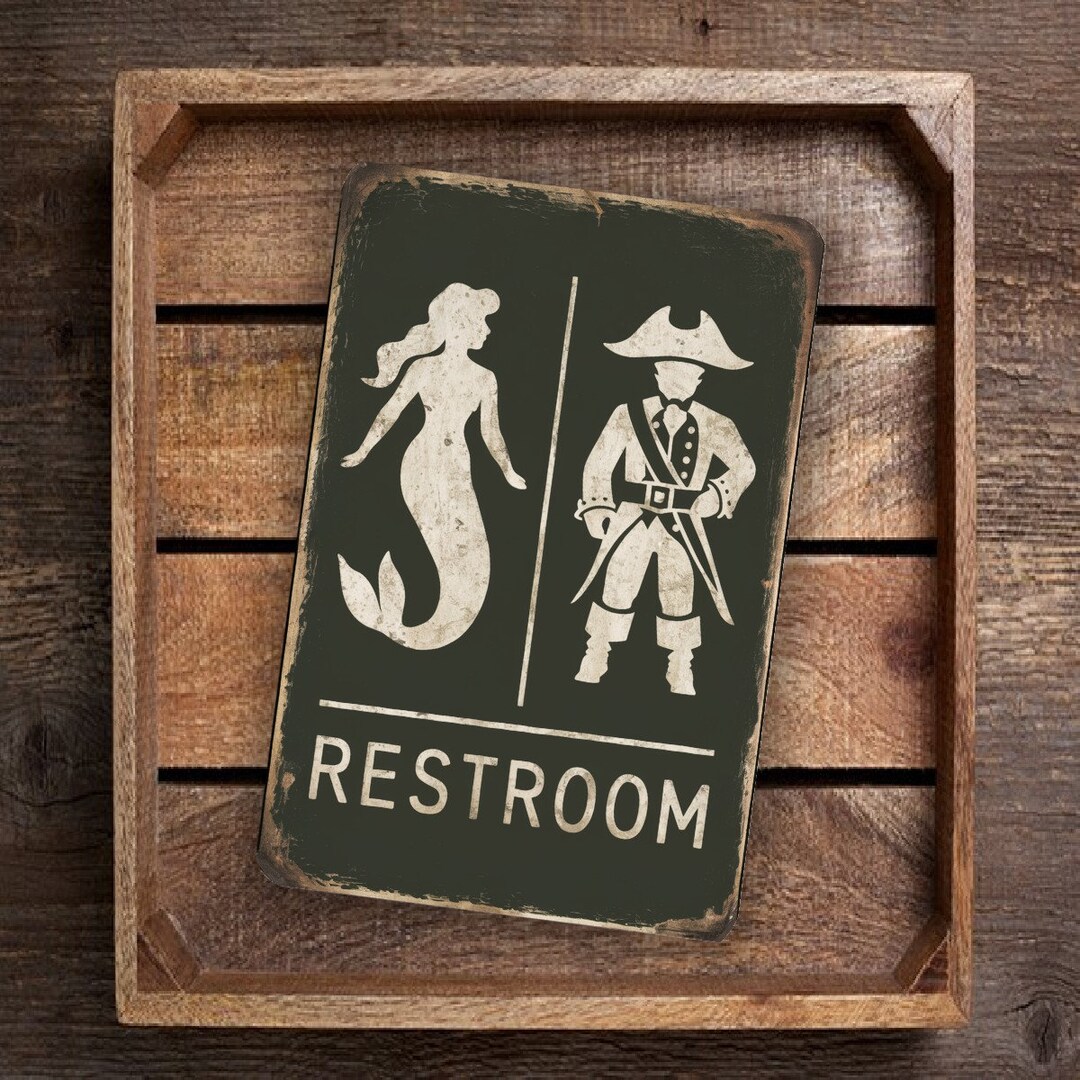 Vintage-style restroom Sign Humorous Mermaid and Pirate Wall Decor ...