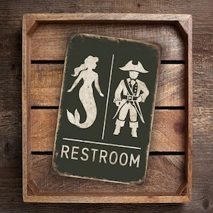 Vintage-style "restroom" Sign - Humorous Mermaid and Pirate Wall Decor ...