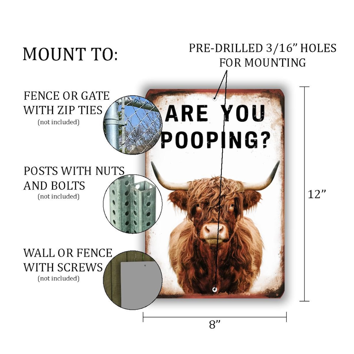 Funny Vintage "are You Pooping?" Cow Sign – Rustic Bathroom Decor – 8"x ...
