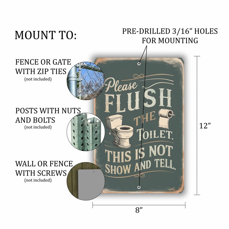8x12 Funny Vintage-style Bathroom Sign - 'please Flush the Toilet ...
