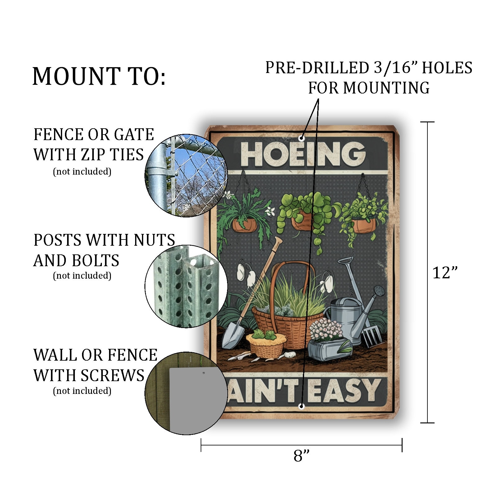 Vintage Outdoor Garden Sign - "hoeing AIN'T Easy" - Rustic Gardening ...