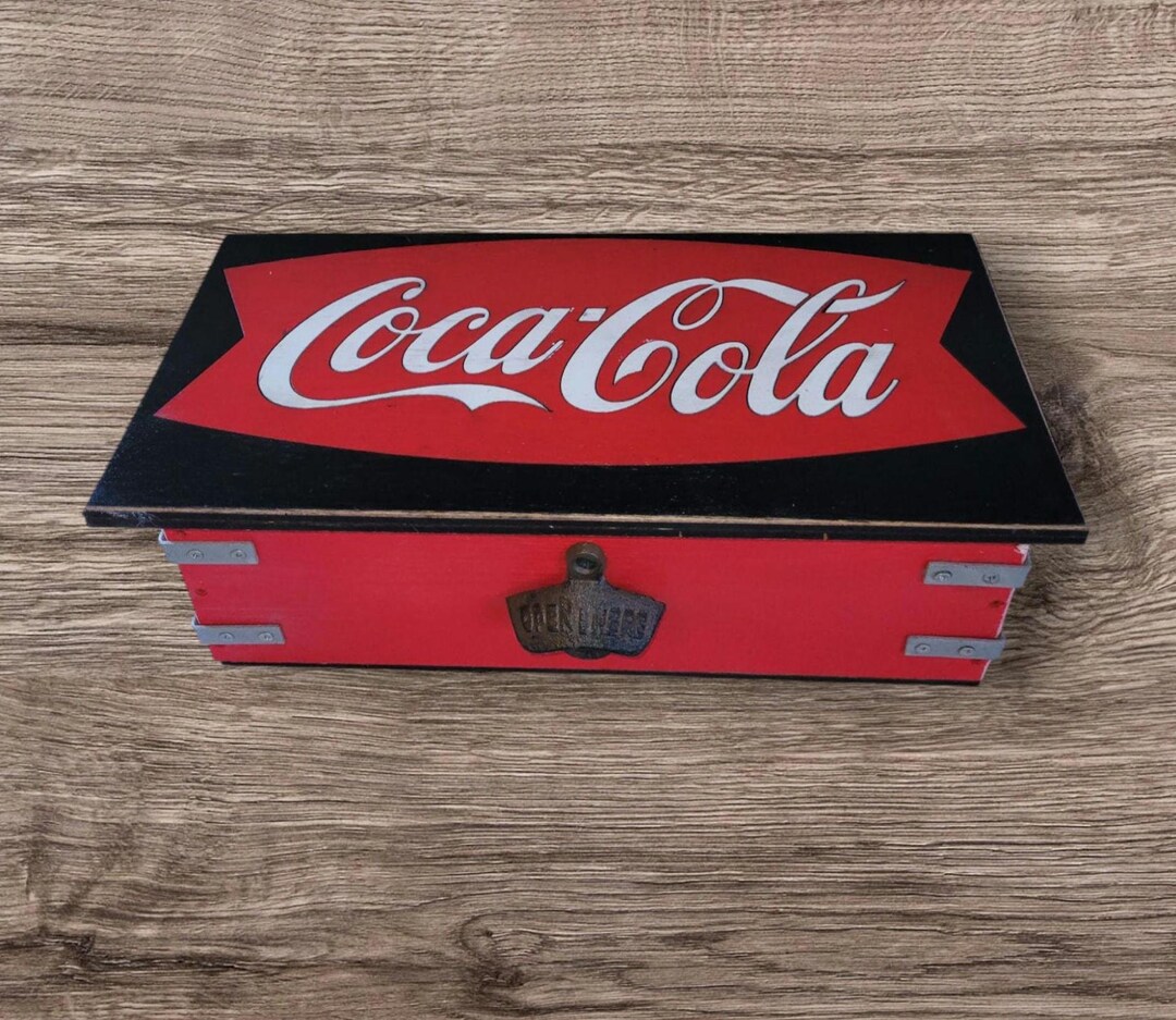 COCA-COLA Wooden Box With Lid and Bottle Opener - Handcrafted Vintage ...