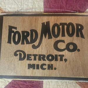 FORD MOTOR Framed Wooden Sign - Hand-painted Rustic Decor - Vintage ...