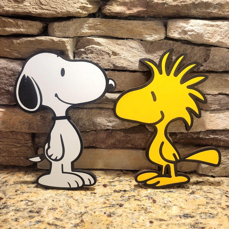 Wood SNOOPY and WOODSTOCK Freestanding Hand-painted Classic Peanuts ...