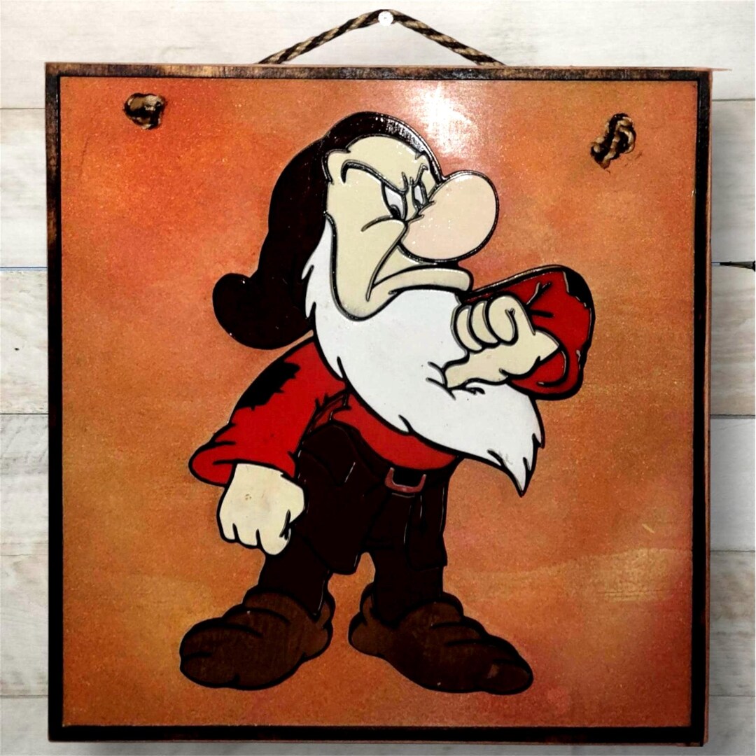 GRUMPY DWARF Layered Hand Painted Framed Wooden Sign, Snow White and ...