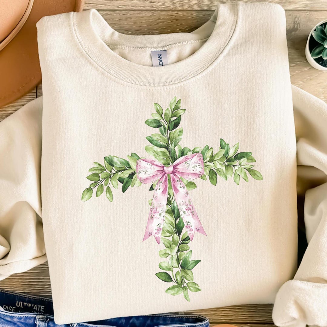 Watercolor Cross PNG, Easter PNG, Chinoiserie Bow, Preppy Easter ...