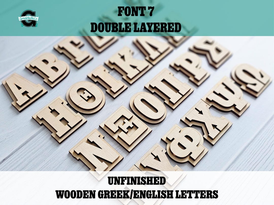 Unfinished Double Layer Wood Letters | Greek Alphabet & English ...